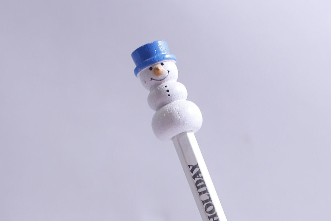 White Pencil With Funny Snowman Topper, 1991, Dakin, Happy Holiday ...