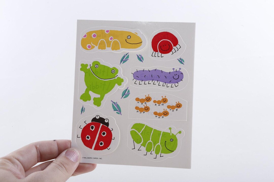 Happy Bugs Frogs Ladybug Grasshopper Vintage Single Sticker Sheet 1990s ...