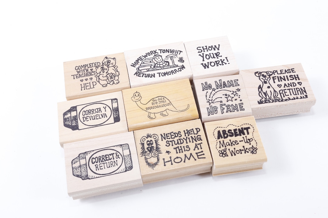 School, Studying, Friends, Homework, Stamp Set, Message Stamps, Rubber ...