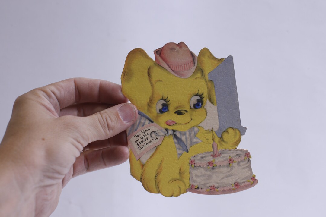 For You on Yor First Birthday, Dog With Cake Jewel Eyes, Greeting Card ...