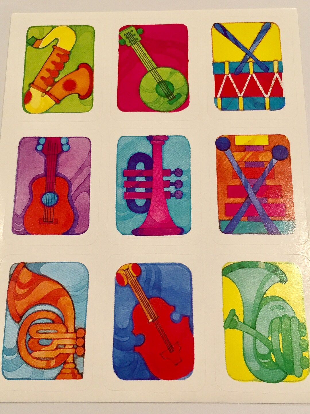 Musical Instruments Squares Vintage Single Sticker Sheet 1980's Scrap ...