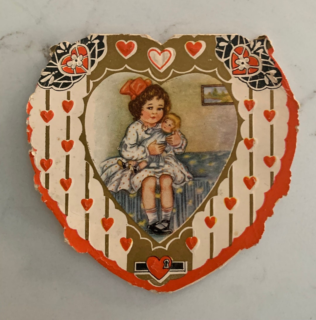 1920s, Valentine's Day, Girl, Heart, Greeting Card, Shaped, Antique ...