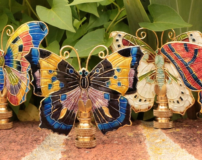 Cloisonné Butterfly Lamp Finials on Shiny Brass Hardware - A Matching ...