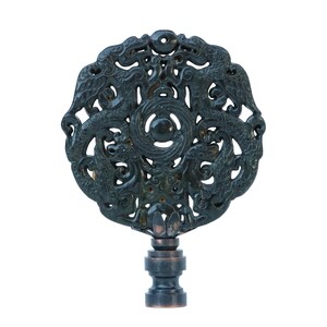 Guardian Dragon Chinese Carved Stone Lamp Finial in Black on Copper ...