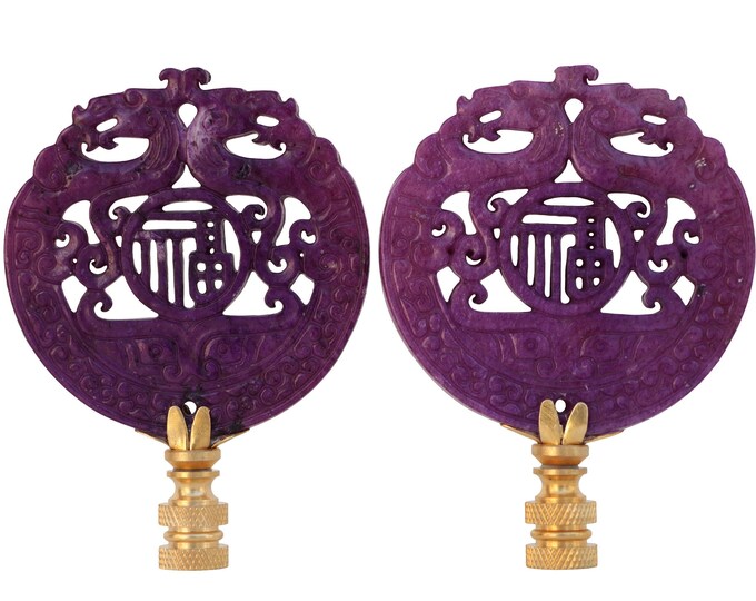 Asian Lamp Finials - Chinese Calligraphy Symbols on Brass Hardware - A ...