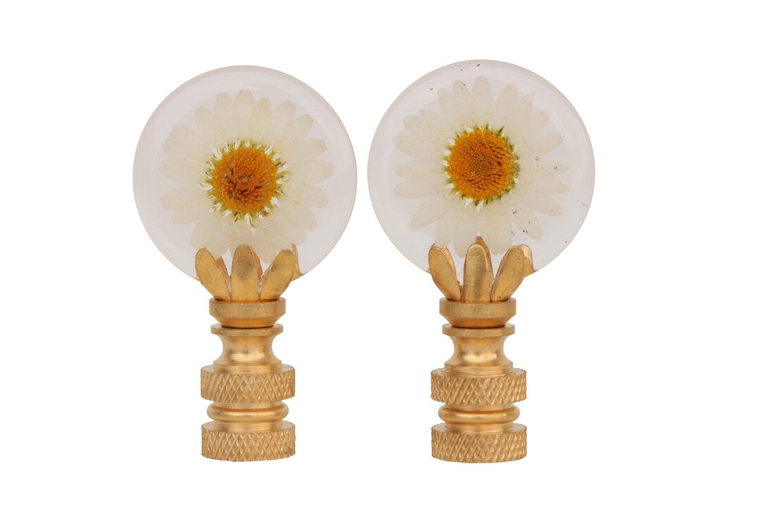Daisy Flower Lamp Finials in White - Natural Flowers in Clear Acrylic ...