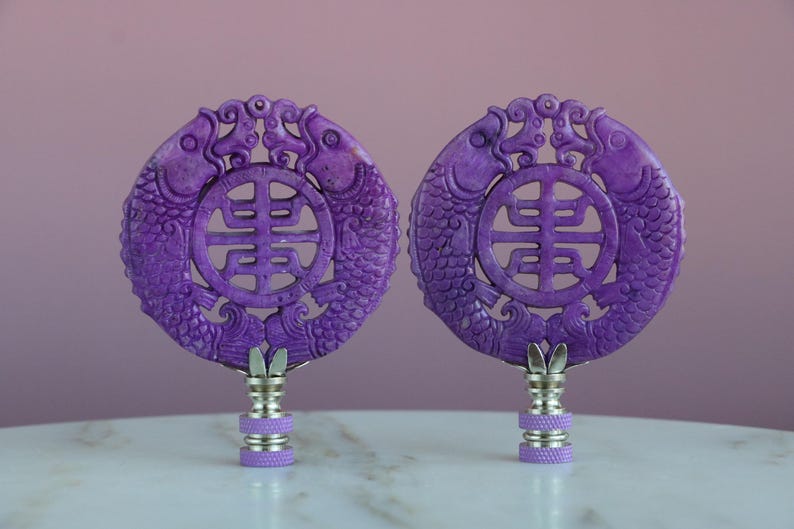 Kissing Koi Fish Asian Lamp Finials on Chrome Hardware in Purple - A ...