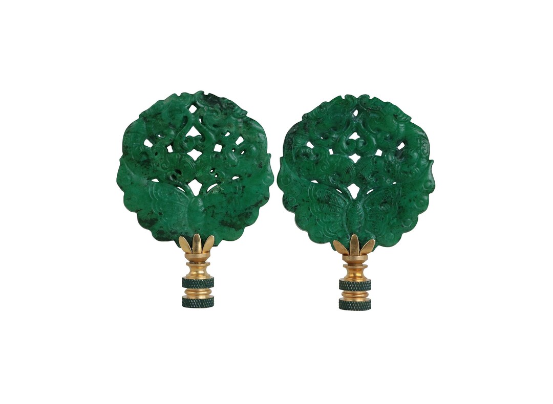 Jade Green Butterfly Carved Stone Lamp Finials on Brass Hardware ...