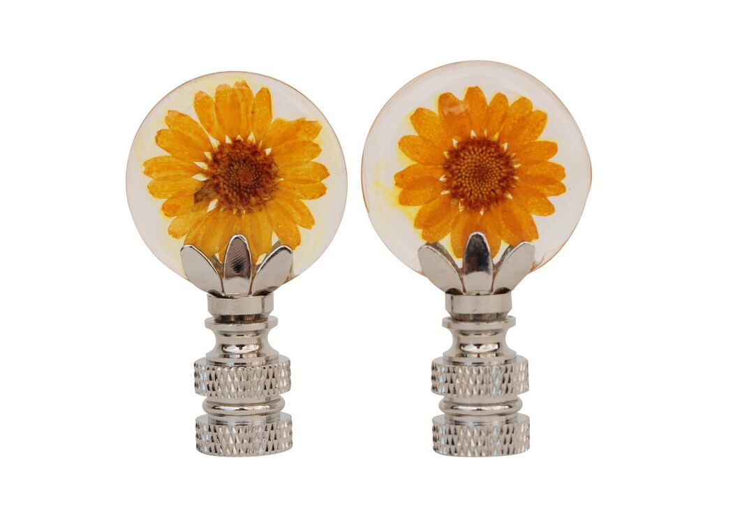 Daisy Flower Lamp Finials in Yellow - Natural Flowers in Clear Acrylic ...