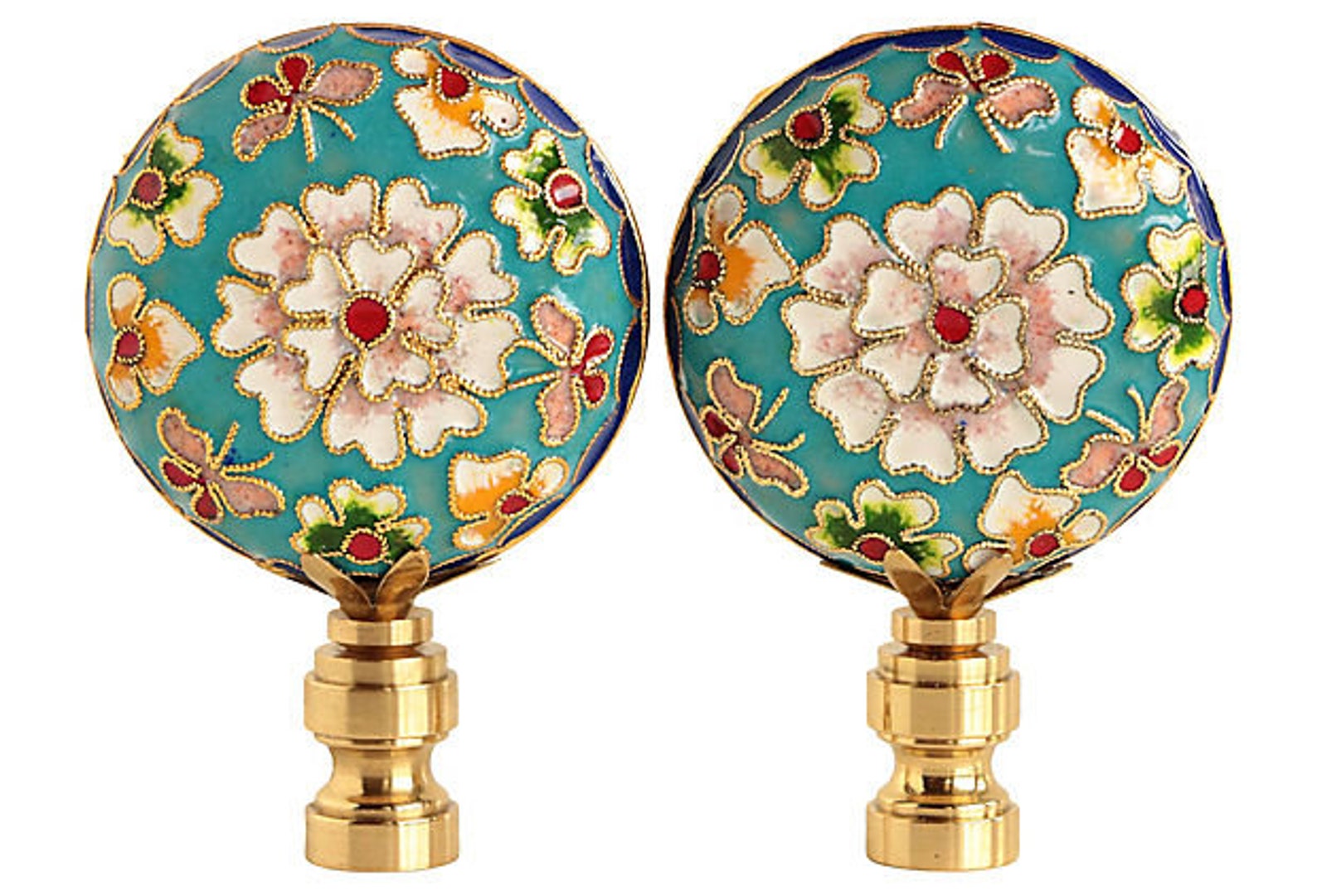 Chinese Champlevé Cloisonné Lamp Finials on Shiny Brass Hardware - A ...