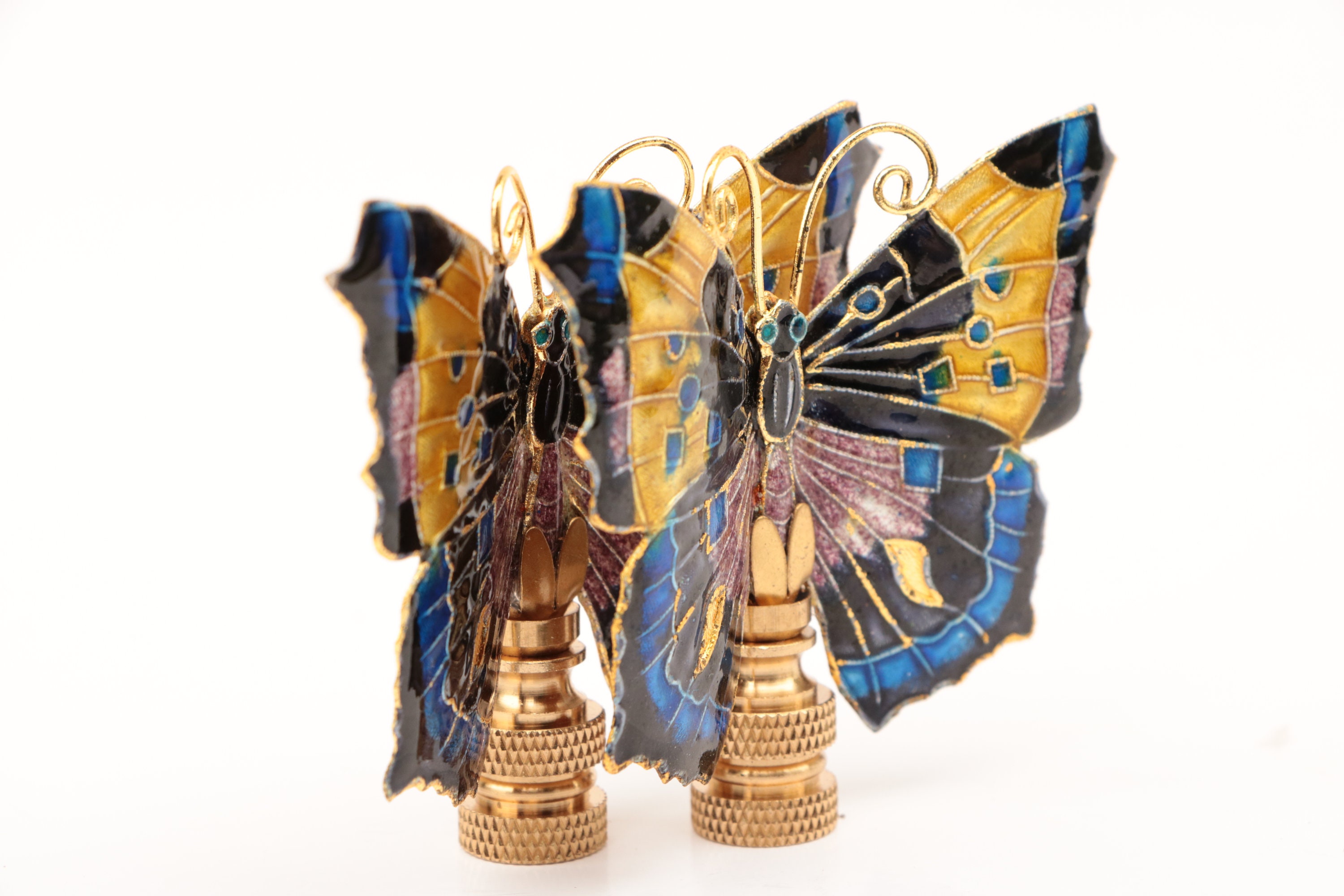 Cloisonné Butterfly Lamp Finials on Shiny Brass Hardware - A Matching ...