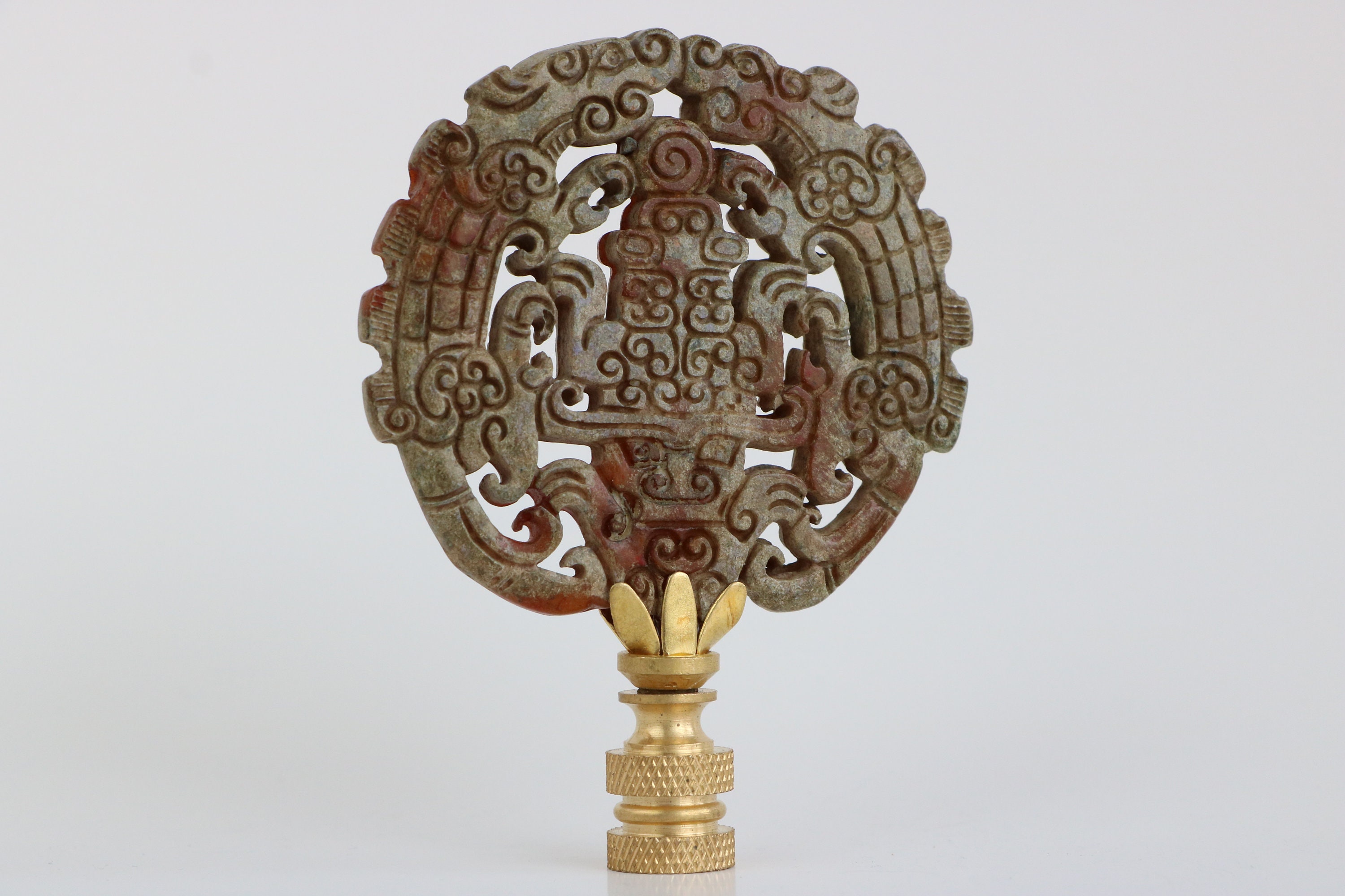 Chinese Variegated Stone Archaic Style Lamp Finials - Asian Carved ...