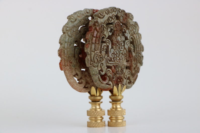 Chinese Variegated Stone Archaic Style Lamp Finials - Asian Carved ...