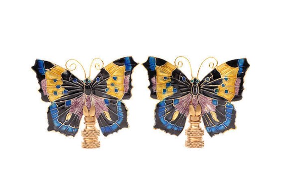 Cloisonné Butterfly Lamp Finials on Shiny Brass Bases A | Etsy