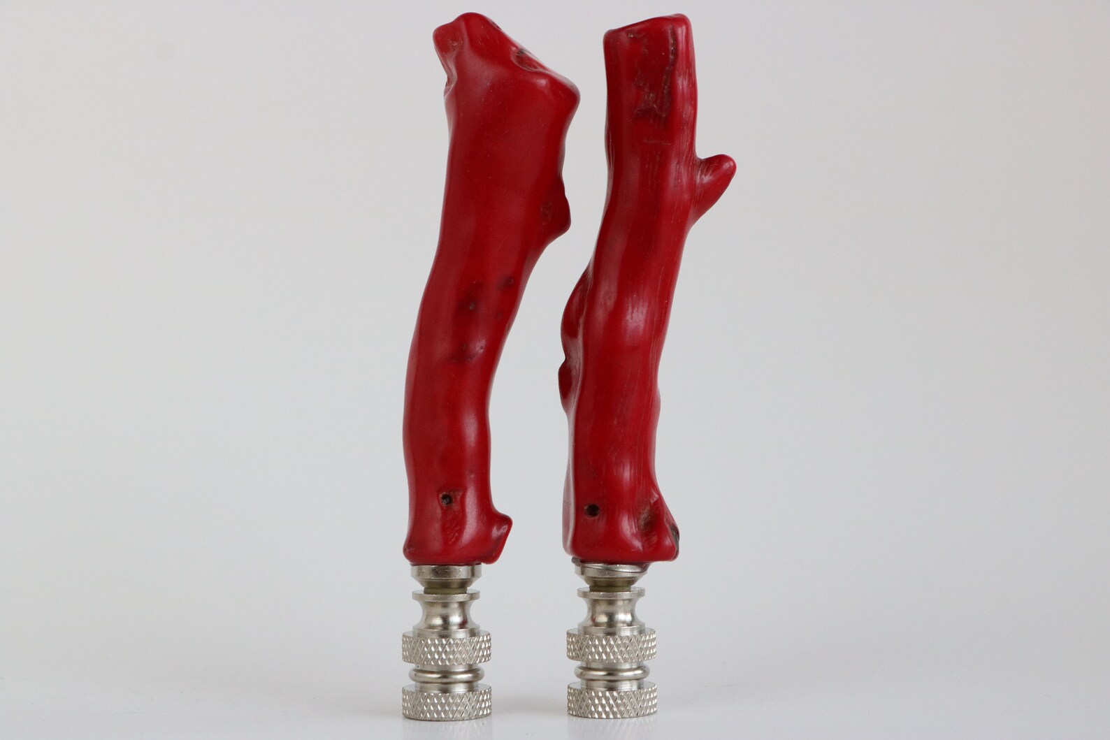 Red Coral Lamp Finials - Bamboo Coral Specimens on Chrome Hardware - A ...