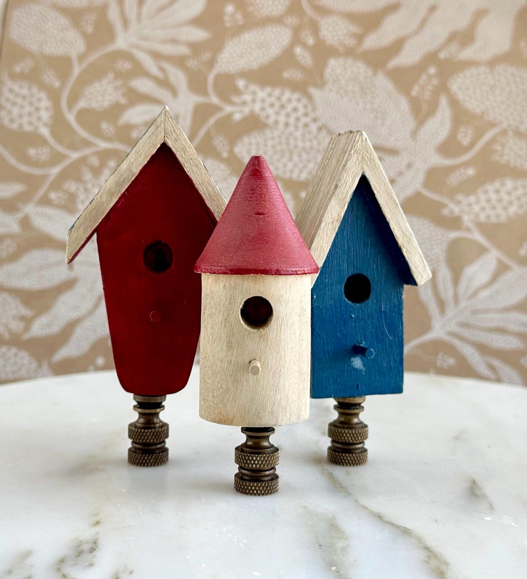Birdhouse Lamp Finial on Bronze Hardware - Folk Art Style Wood Bird ...