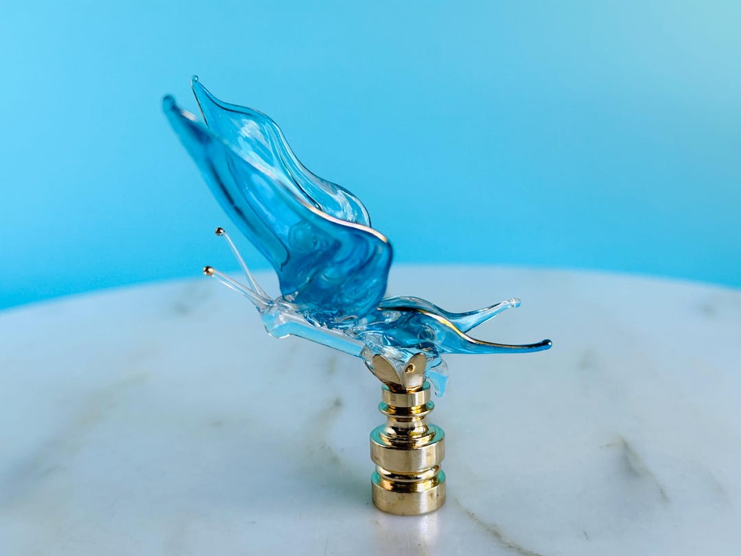 Butterfly Blown Glass Lamp Finial - Blue Butterfly Lamp Topper on ...