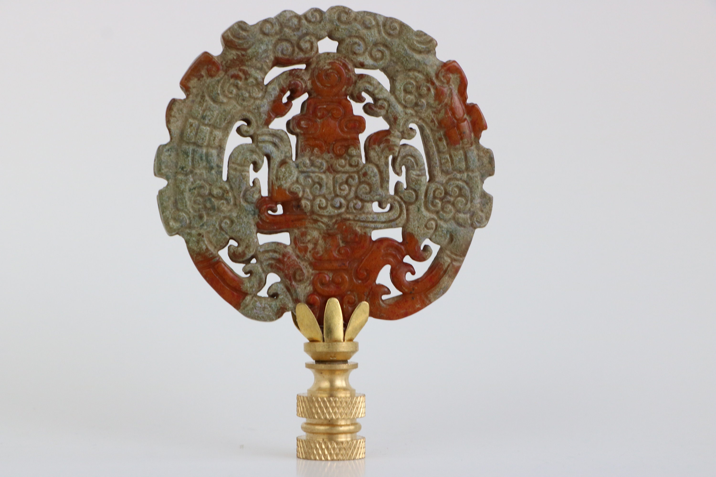 Chinese Variegated Stone Archaic Style Lamp Finials - Asian Carved ...
