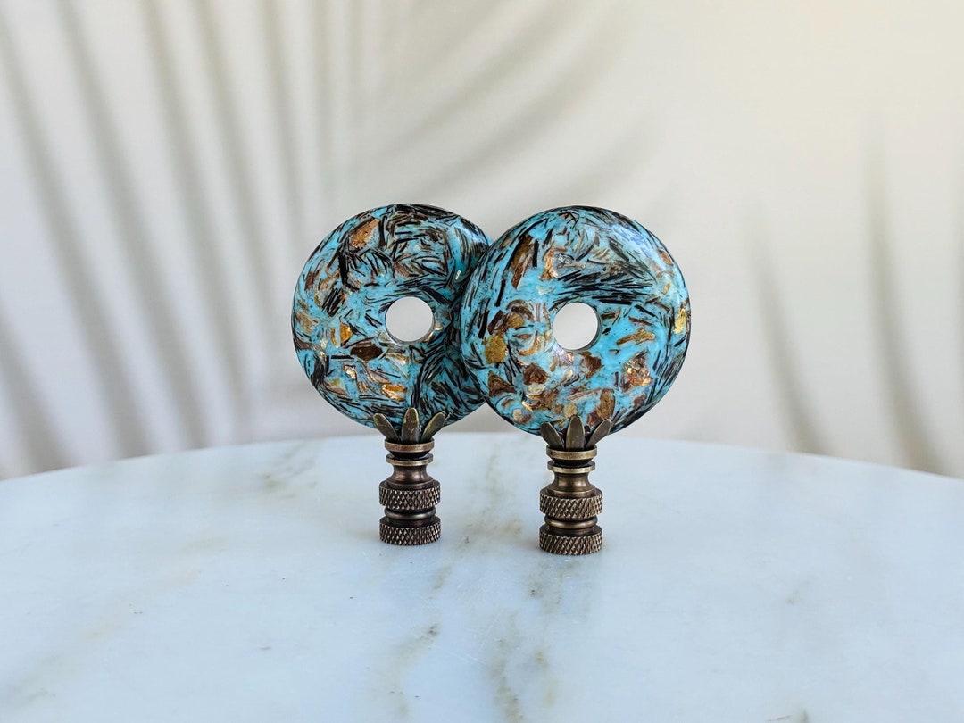 Ocean Ribbon Lamp Finials on Bronze Hardware in Turquoise With Coppery ...
