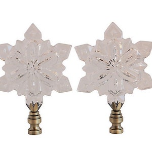 German Crystal Snowflake Lamp Finials on Antiqued Brass Bases - Etsy