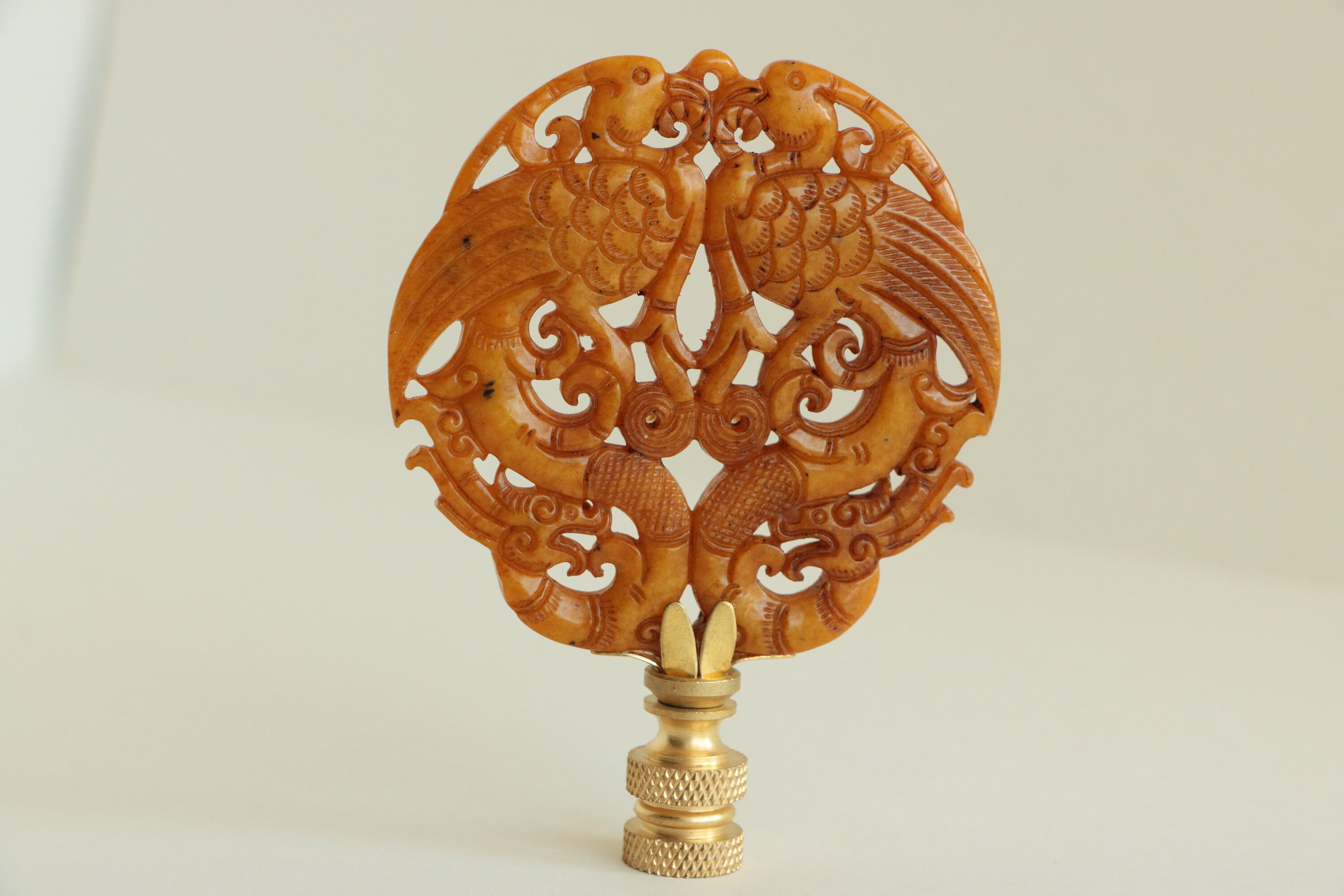 Home & Living Lamps Chinese Peacock Carved Stone Lamp Finial in Golden ...
