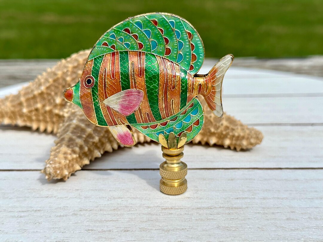 Fish Lamp Finial on Brass or Chrome Hardware - Striped Cloisonne ...