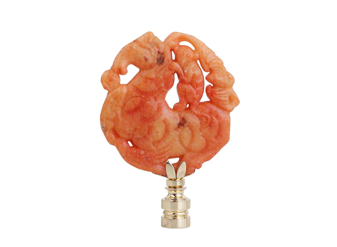 Monkey on Horseback Chinese Carved Stone Lamp Finial on Golden Brass ...