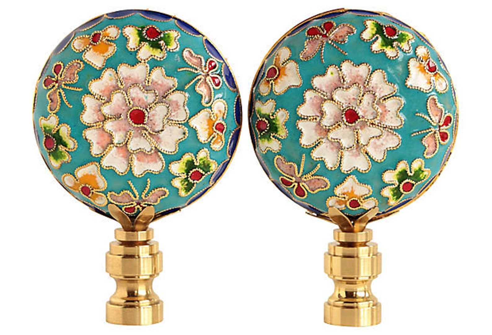 Chinese Champlevé Cloisonné Lamp Finials on Shiny Brass Hardware - A ...