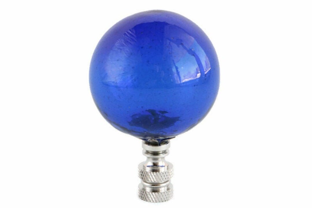 Blown Glass Lamp Finial in Cobalt Blue on Silvery Chrome Hardware - A ...
