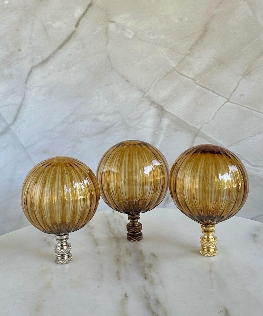 Oversized Ribbed Optic Glass Lamp Finial - Handblown Brown Glass Ball ...