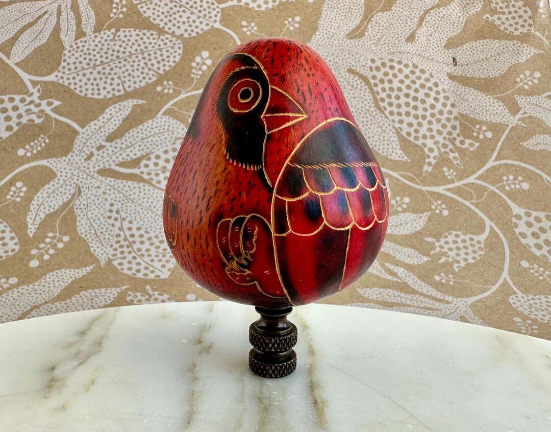 Northern Cardinal Bird Lamp Finial on Bronze Hardware - Etched Gourd ...