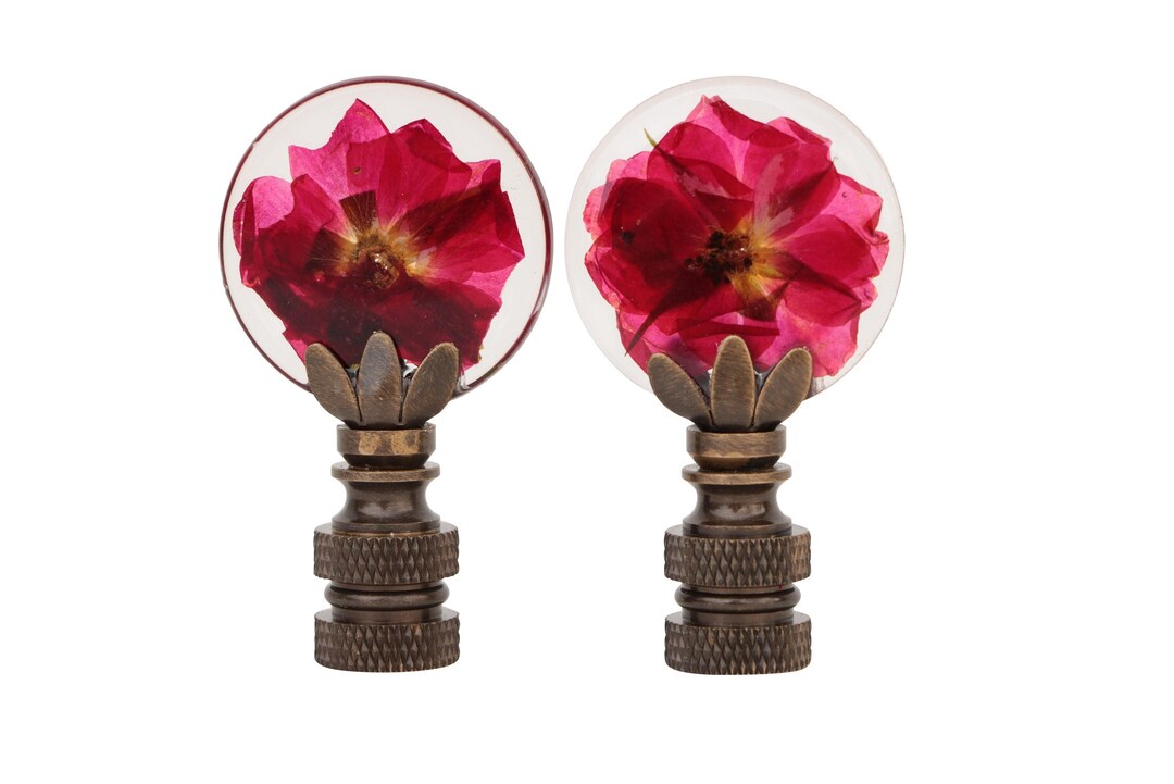 Pressed Flower Lamp Finials - Pink Natural Flowers in Clear Acrylic on ...