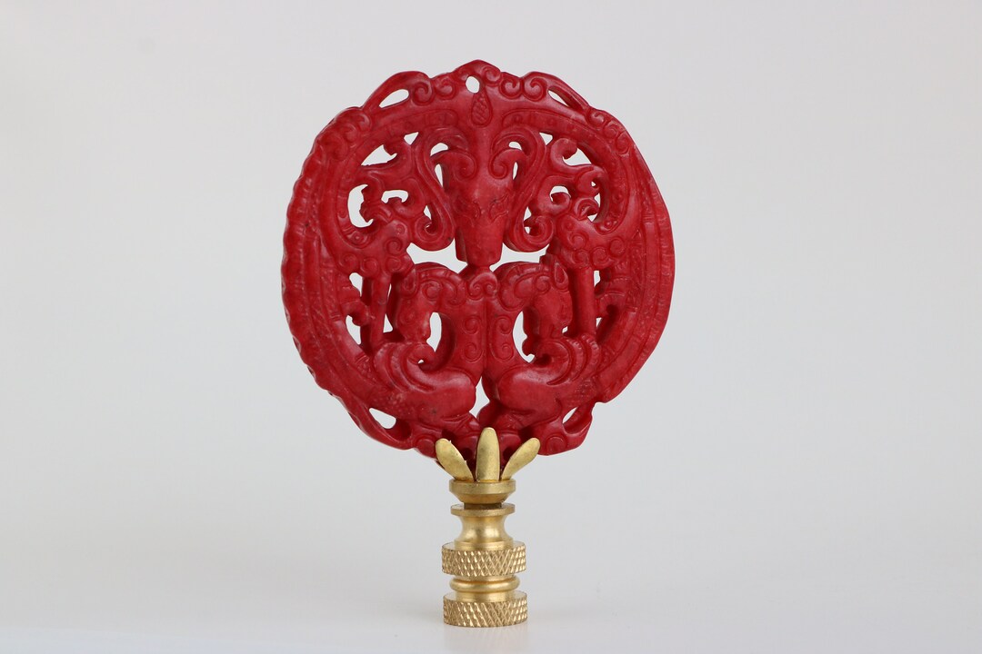 Fierce Dragon Chinese Lamp Finials in Red on Brass Hardware - A ...