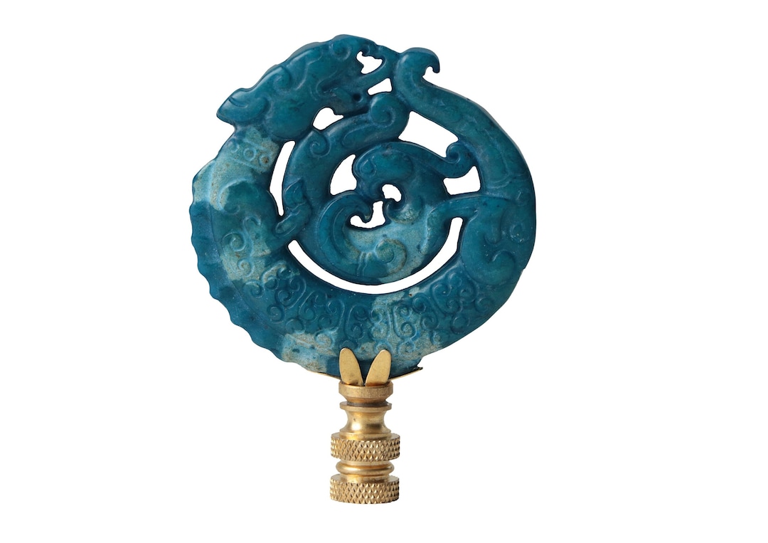 Chinese Ouroboros Carved Stone Lamp Finial - Cerulean Blue Dragon on ...