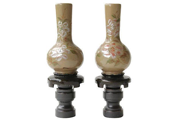A Matching Pair of Asian Lamp Finials Chinese Pear Vase Lamp Finials in ...