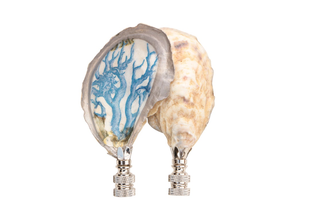 Blue Coral Oyster Sea Shell Lamp Finials in Silver Natural - Etsy