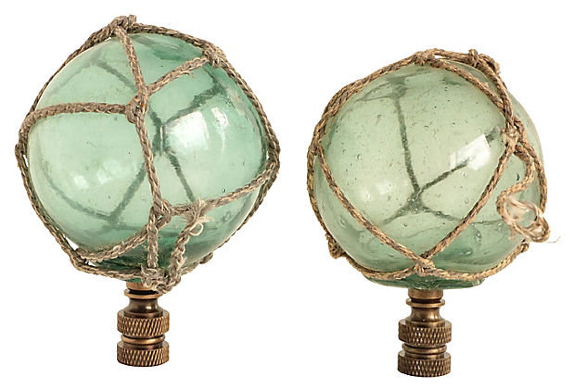 Netted Aqua Glass Lamp Finials on Bronze Hardware - A Single Lamp ...