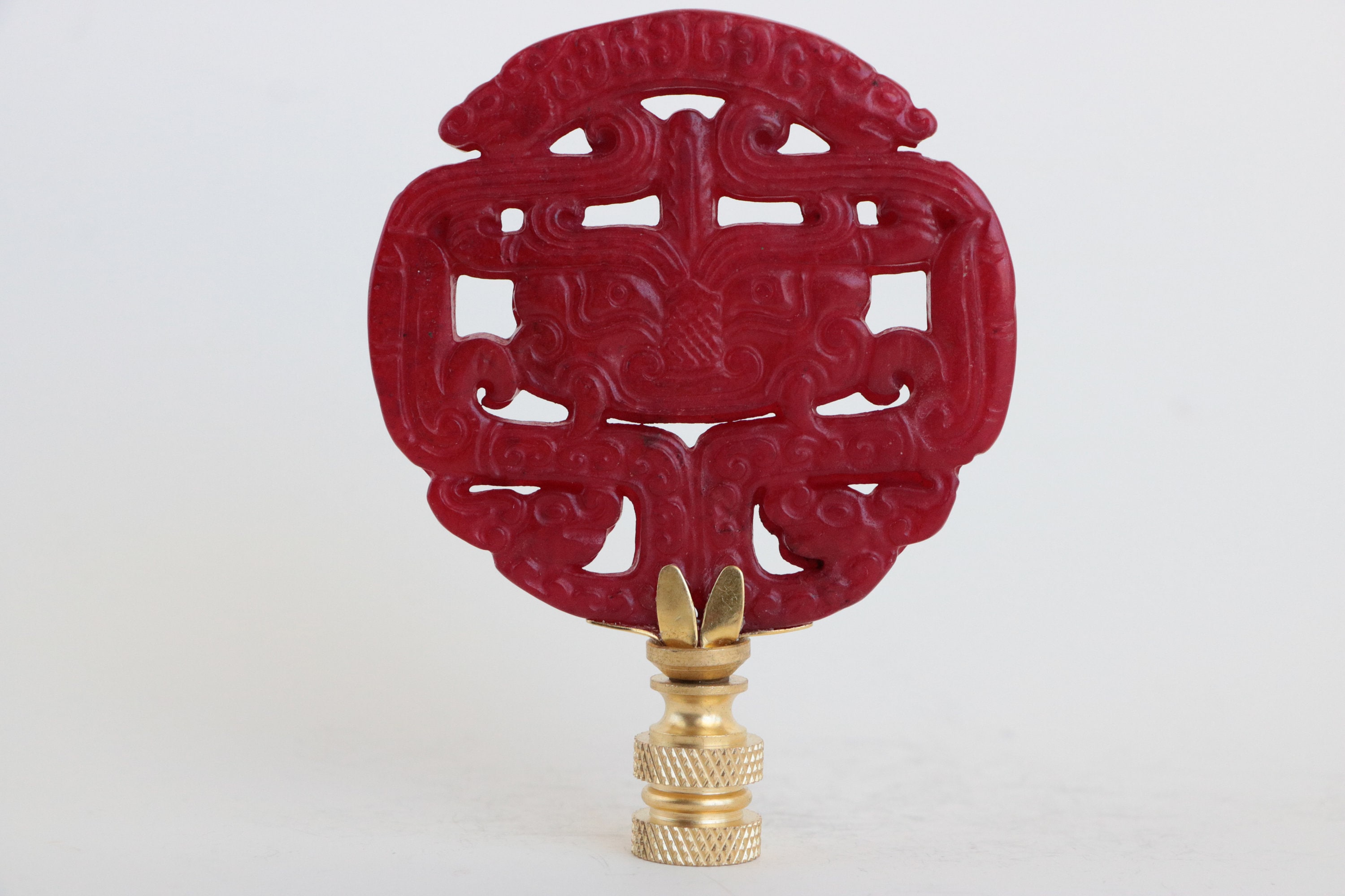 Chinese Archaic Style Lamp Finials in Red on Brass Hardware - A ...