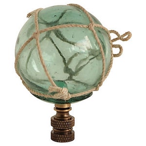 Petite Netted Aqua Glass Lamp Finials on Bronze Hardware - A Single ...