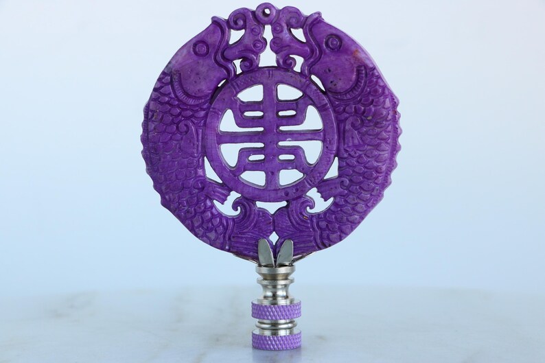 Kissing Koi Fish Asian Lamp Finials on Chrome Hardware in Purple - A ...