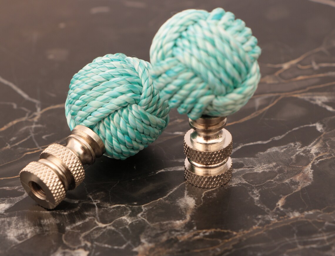 Nautical Knot Lamp Finials in Robin Egg Blue on Silvery Chrome Hardware ...