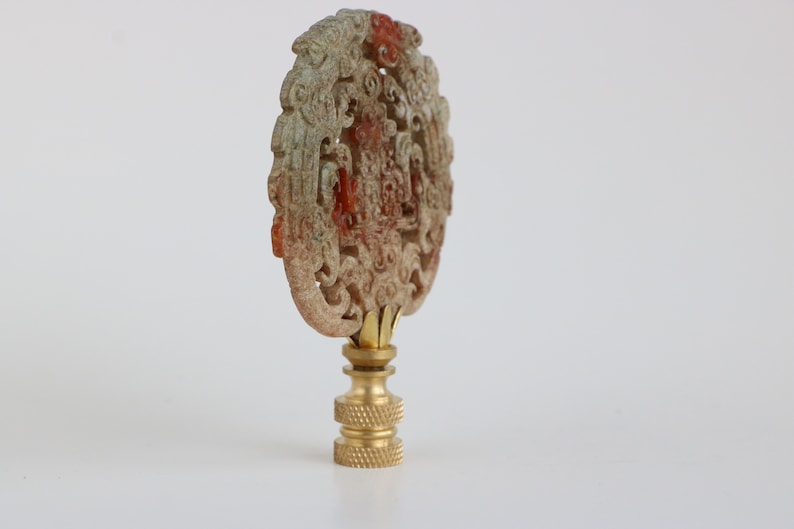 Chinese Variegated Stone Archaic Style Lamp Finials - Asian Carved ...