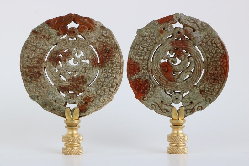 Chinese Variegated Stone Archaic Style Lamp Finials - Asian Carved ...