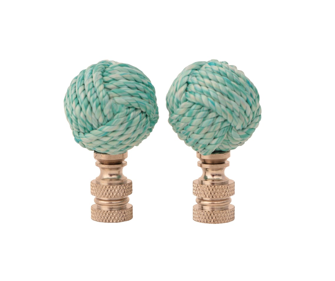 Nautical Knot Lamp Finials in Robin Egg Blue on Silvery Chrome Hardware ...