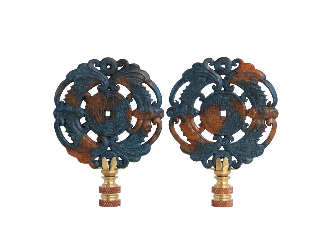 Chinese Stone Coin Lamp Finials Asian Carved Stone Finials in Slate ...