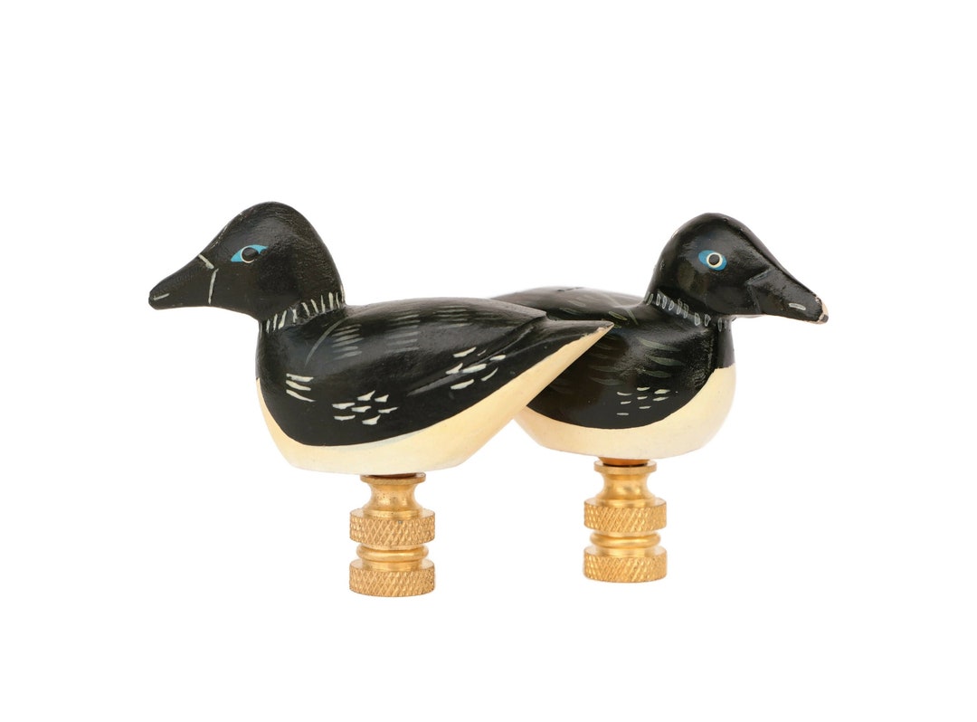 Loon Bird Decoy Lamp Finials a Matching Pair of Black & White Ducks on ...