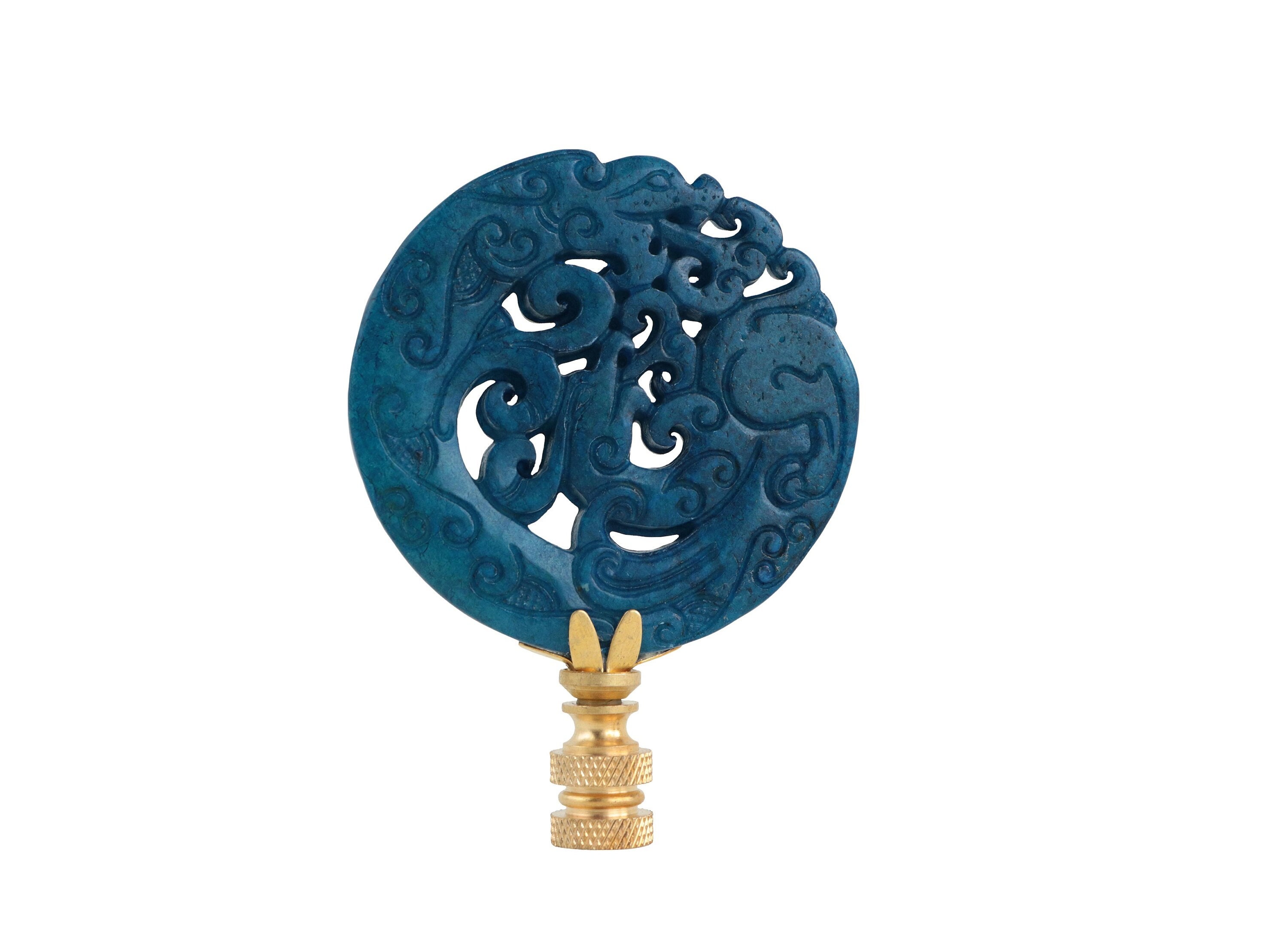 Mother Dragon Carved Stone Lamp Finial - Blue & Gold Chinese Dragon on ...