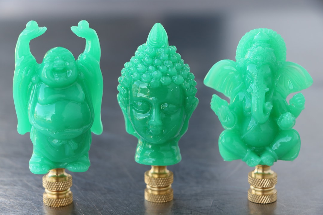 Meditating Buddha Head Lamp Finial on Brass Hardware in Jade Green Cast ...