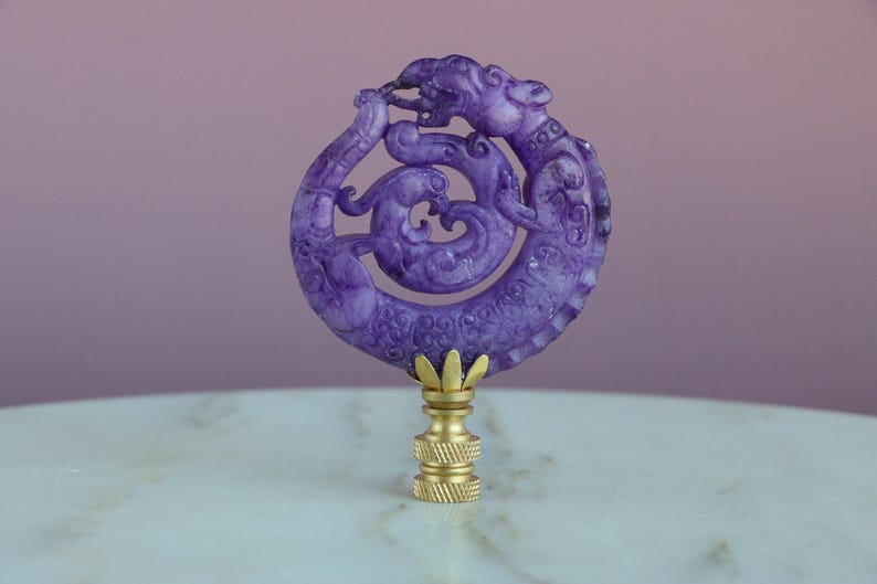 Purple Dragon Ouroboros Carved Stone Lamp Finial - Bright Purple & Gold ...
