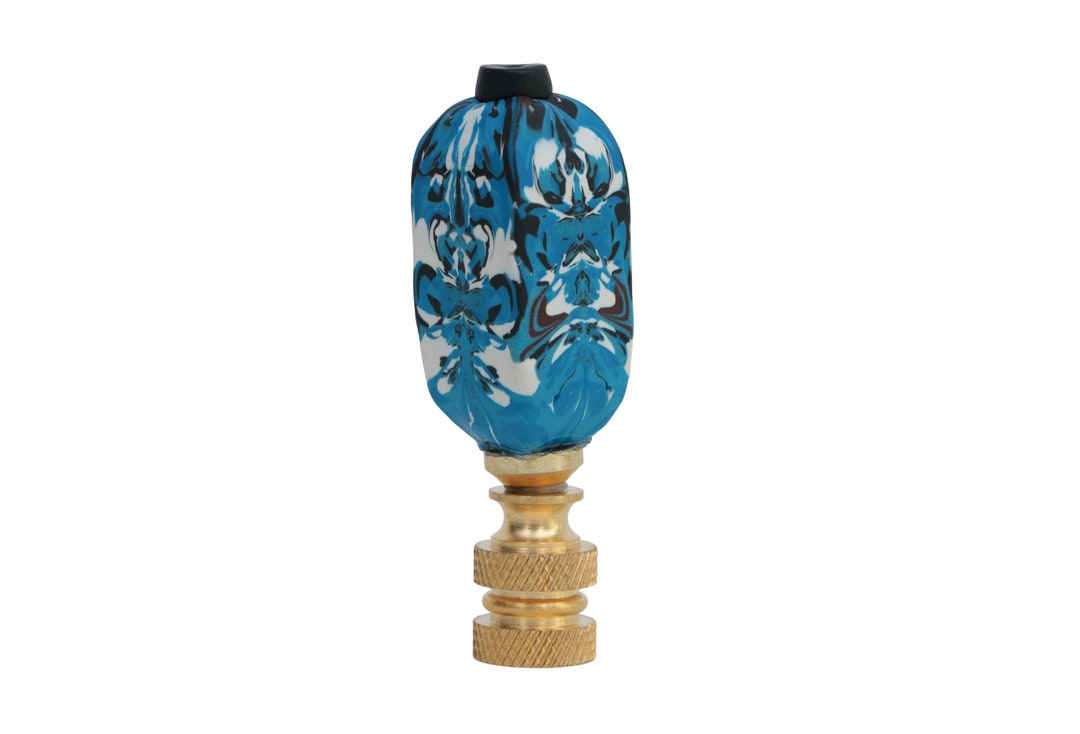 Inkblot Lamp Finial in Blue & White - Asian Modern Rorschach Style Lamp ...